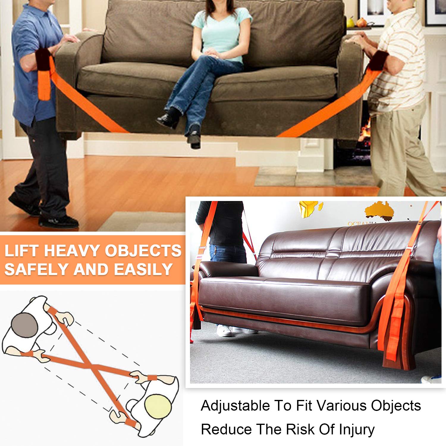 Moving Straps Lifting System Kit Moving Strap with Non-Slip Silicone for 2-Person and Widen Handle Lifting Straps for 1-Person for House-Moving, Furniture, Appliances, Boxes, Heavy Objects Moving