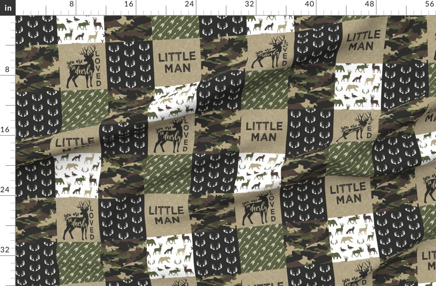 Spoonflower Fabric - Little Man Woodland Wholecloth Camouflage Camo Hunting Deer Boy Printed on Denim Fabric by The Yard - Bottomweight Apparel Home Decor Upholstery