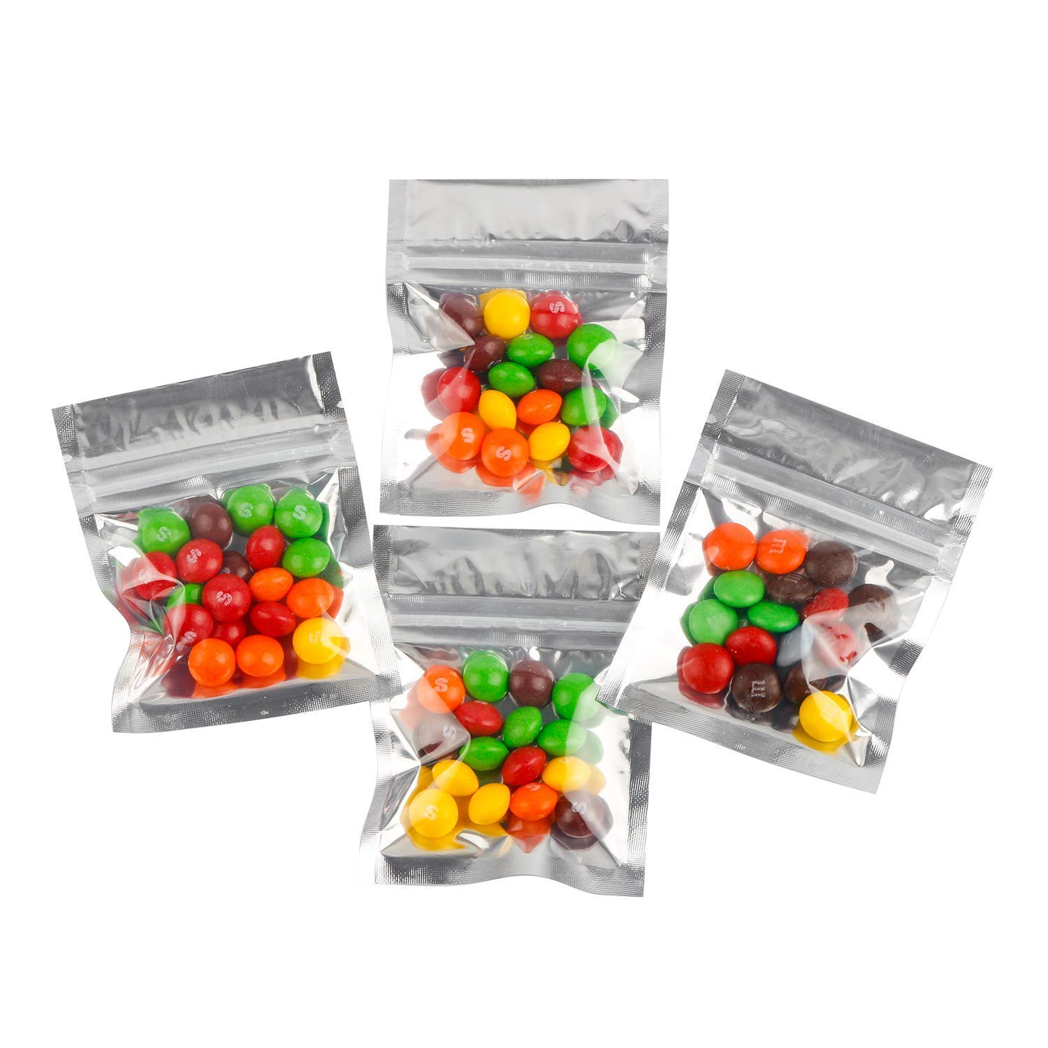 Luckycivia 200 PACK Resealable Clear Ziplock Smell Proof Pouch Aluminum Foil Zip Lock Bulk Food Storage Bag, Plastic Aluminum Material,3x4 inch