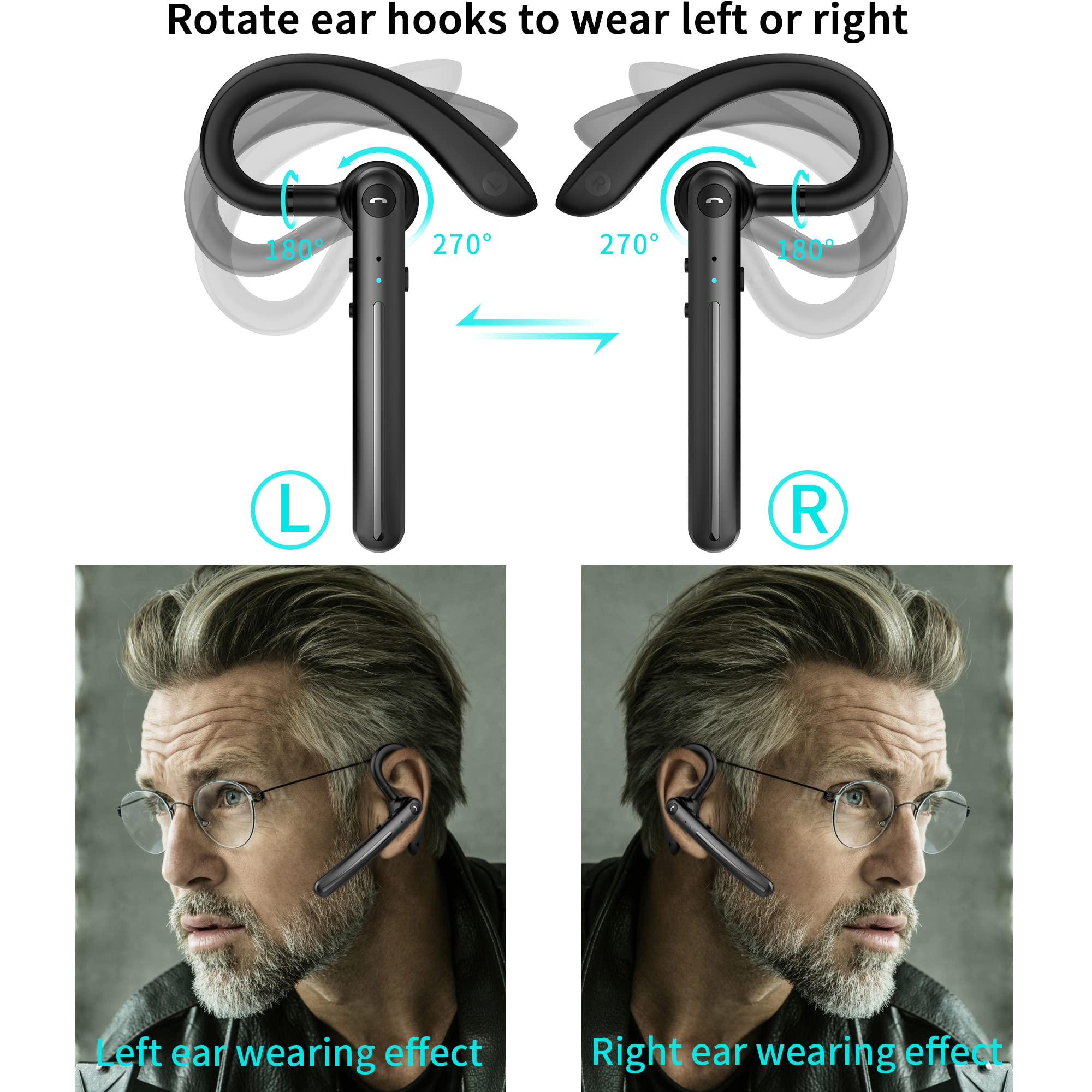 Morebili Bluetooth Headset, Wireless Headphone Business earpiece V5.0 Hands-Free Earphones with Built-in Mic for Driving/Business/Office, Compatible with iPhone and Android (F910-Black)