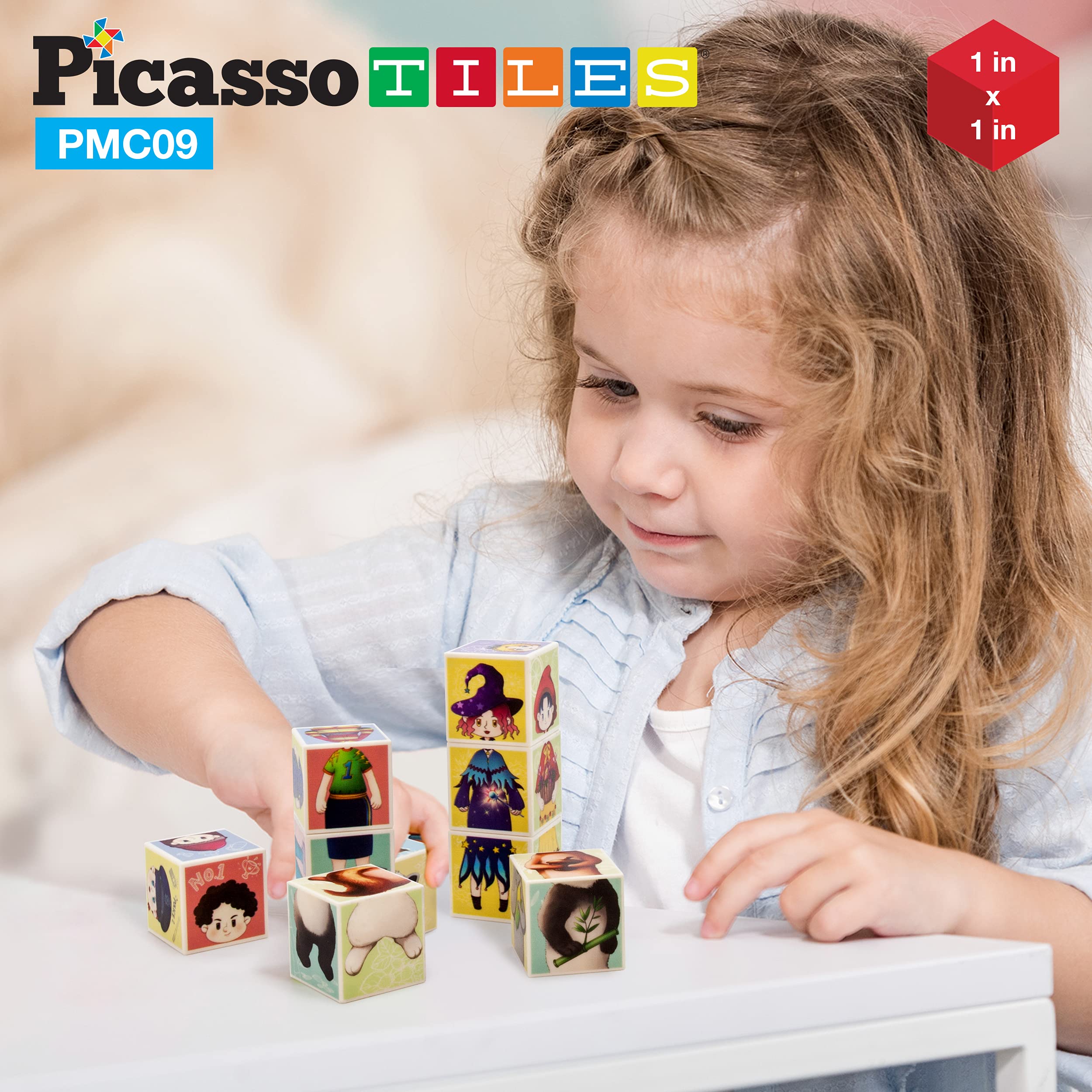 PicassoTiles Magnetic Puzzle Cube Characters + Mini, 9pc with 18 Unique Characters Mix & Match Cubes Sensory Toys, 0.5β Pixel 100pc Mix & Match Sensory Toys STEAM Education Learning Building Block