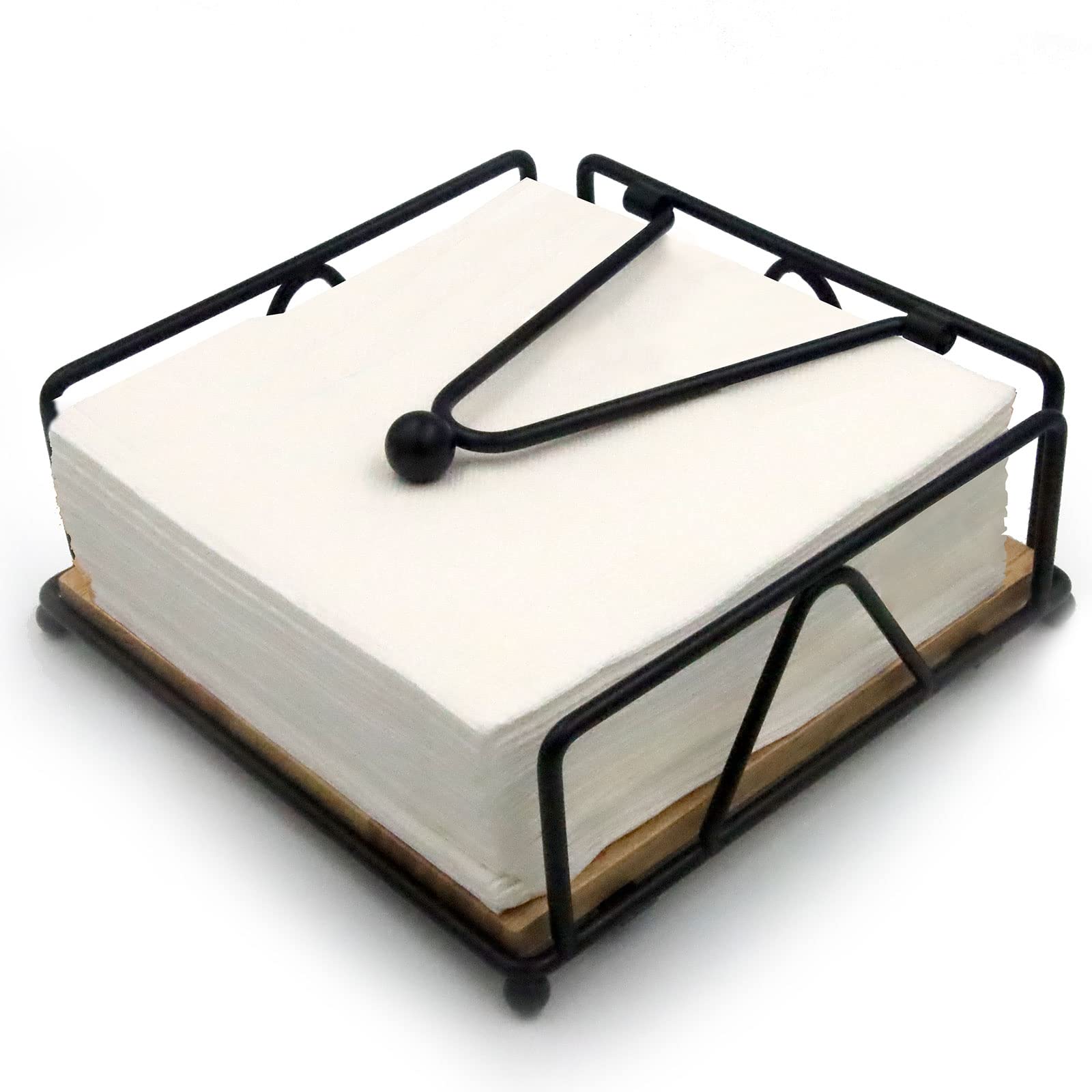 Napkin Holder for Table, Metal and Wood Napkin Holder, Standing Napkin Holders for Paper Napkins, for Kitchen Counter, Dining Table, 7" x 7"Gold (Black)