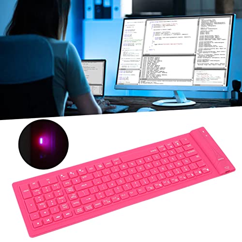 PUSOKEI Wireless Silicone Keyboard, 108 Keys BT 3.0 Foldable Keyboard, Full Sealing Waterproof Keyboard, Gaming Keyboard for PC Notebook Laptop (Pink)