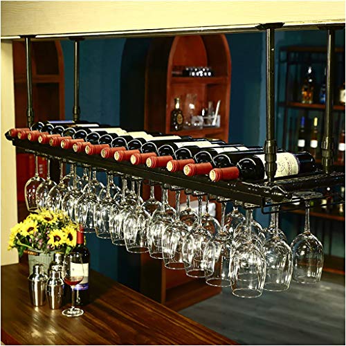 Stylish Simplicity Down Wine Rack, Retro Wrought Iron Wine Rack, Goblet Rack Home, Restaurant Kitchen Bar Decoration Floating Wine Rack Adjustable Height (Bronze Multi-Size), PIBM, Black, 80CM*30