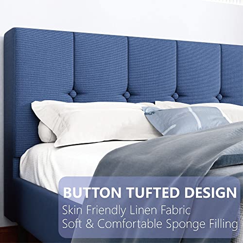 Twin Size Upholstered Platform Bed Frame with Button Tufted Stitched Headboard, Fabric Mattress Foundation with Metal Wood Slat Support, No Box Spring Needed, Noise Free Design, Easy Assembly, Blue
