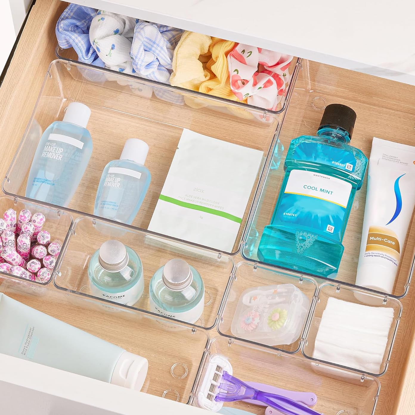 SNOW COOLER 28 PCS Clear Plastic Drawer Organizers Set, Versatile Bathroom and Vanity Drawer Organizer Trays, Storage Bins for Makeup, Bedroom, Kitchen Gadgets Utensils and Office