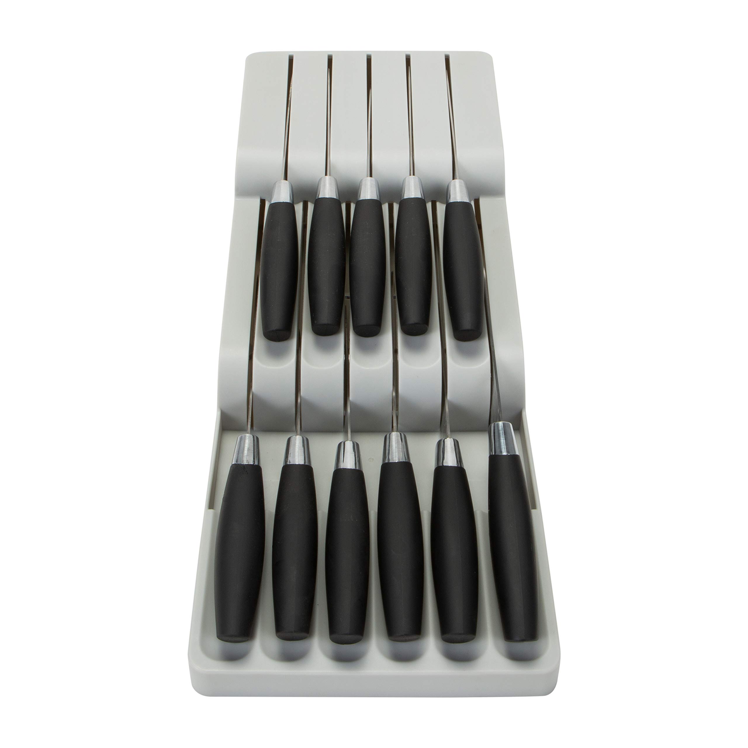 Kitchen Details 2 Tier Knife Drawer Organizer | Holds 11 Knives | Utensil Holder | Knife Block | Storage & Organization | Space Saver | Grey