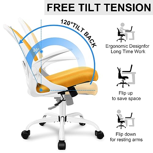 Primy Office Chair Ergonomic Desk Chair with Adjustable Lumbar Support and Height, Swivel Breathable Desk Mesh Computer Chair with Flip up Armrests for Conference Room(Yellow)