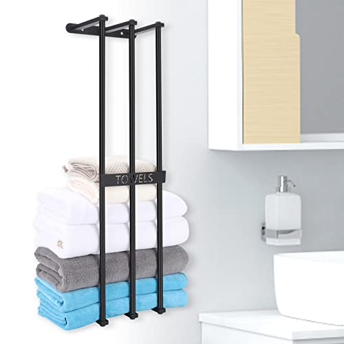 Towel Rack Wall Mounted, Towel Holder for Bathroom Wall, Minimalist Design for 3 Bar Towel Racks, for Bathroom, Camper Vans and Camper,for Folded Large Towel – Black