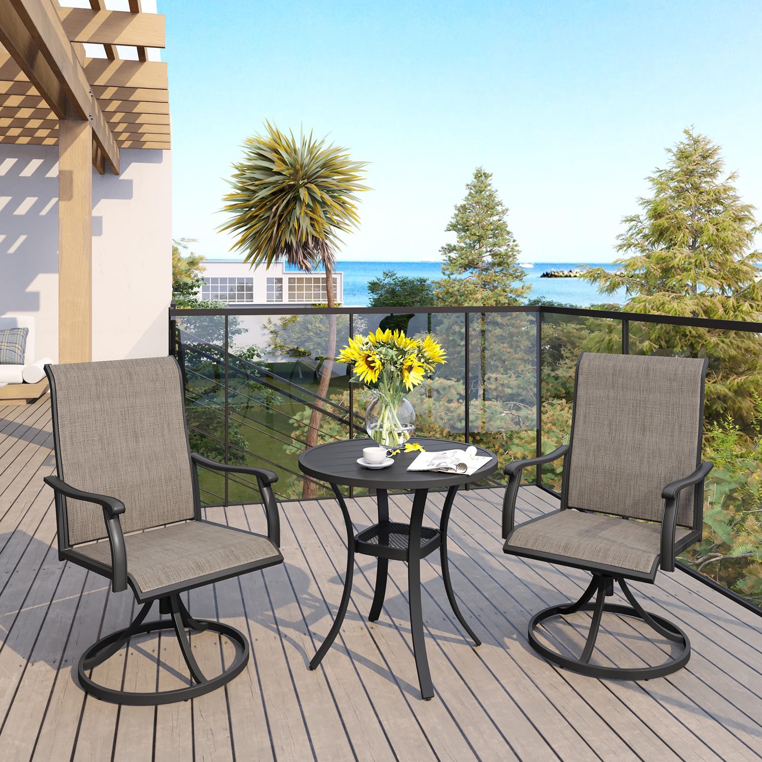 VICLLAX Small Round Patio Dining Table, All Weather Metal Outdoor Table for Lawn Garden, 27.5"x 27.5" Patio Bisto Table for Outside, Black