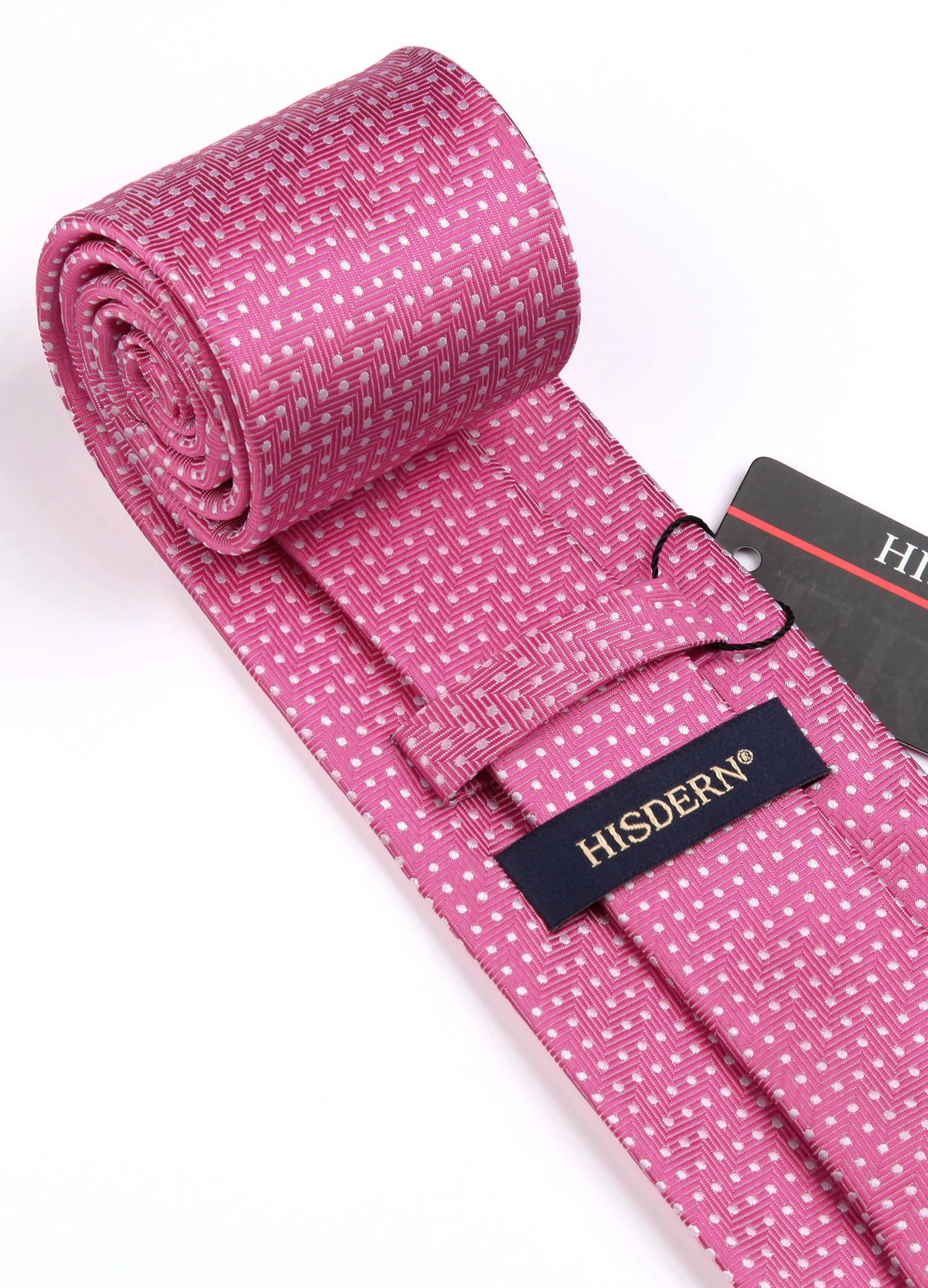 HISDERN Pink Polka Dot Mens Tie and Pocket Square Set Woven Cool Silk Necktie Handkerchief for Men Business Work