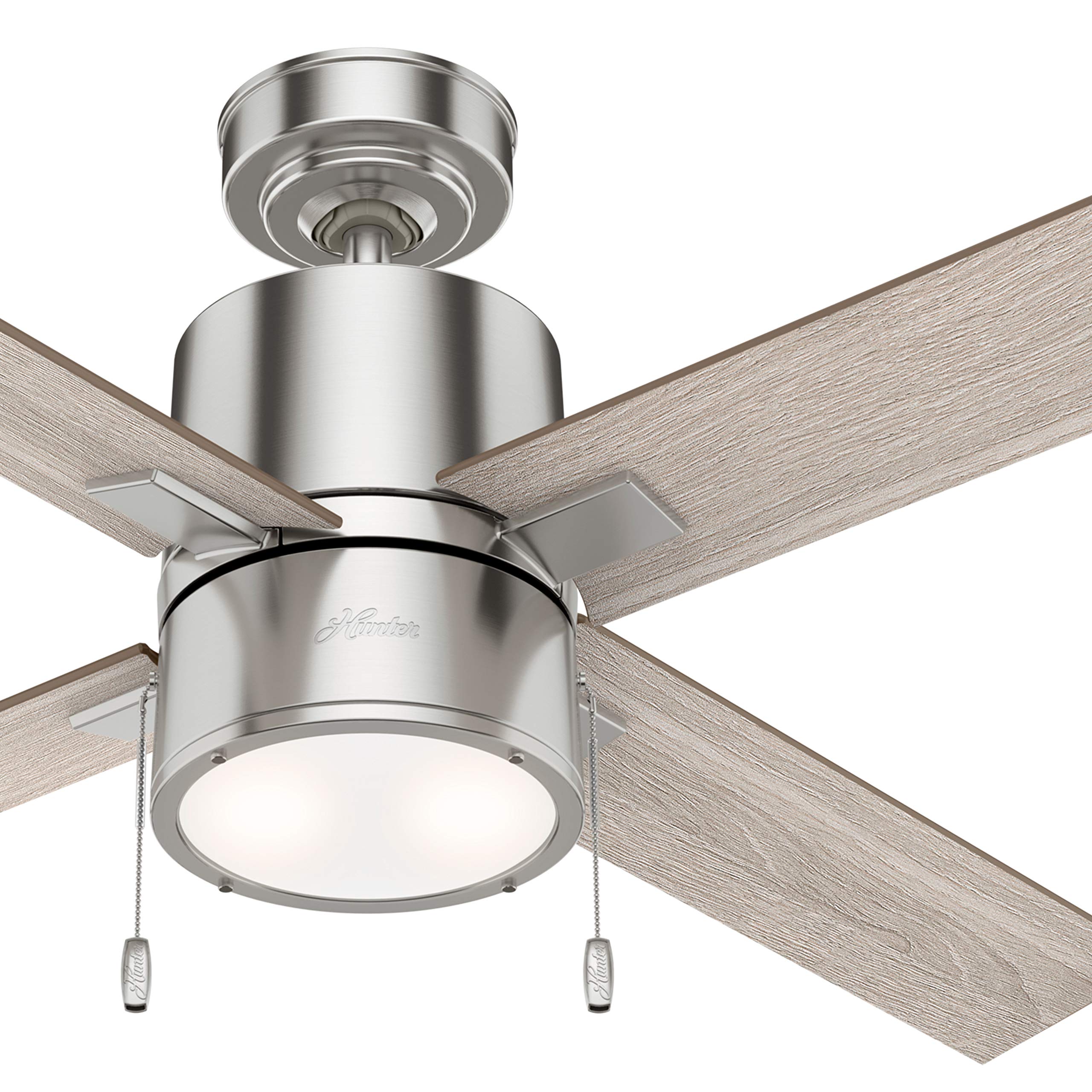 Hunter Fan 52 inch Contemporary Brushed Nickel Finish Indoor Ceiling Fan with LED Light Kit and Pull Chain (Renewed)