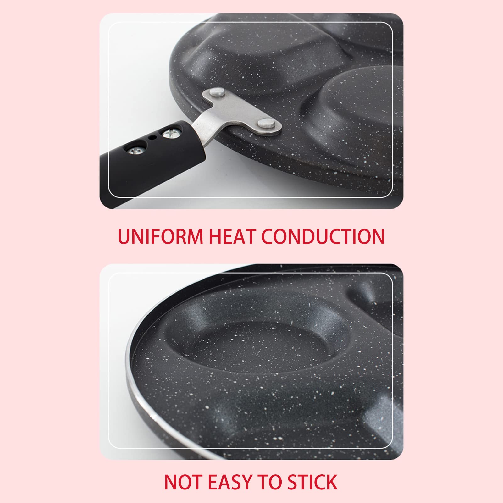 Liampo Non Sticking Frying Pan 4 Round Molds Egg Pan Medical Stone Pancake Pan Evenly Heated Comfortable Plastic Handle One Wipe is Clean