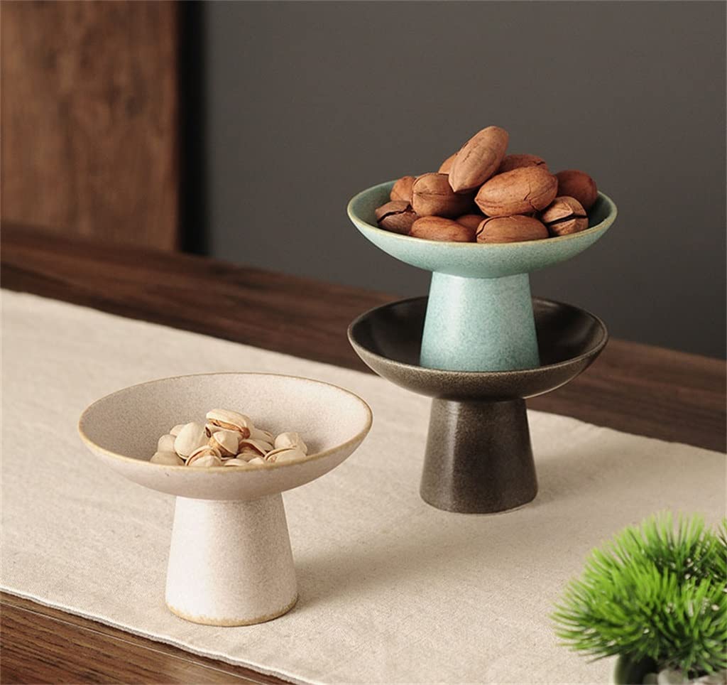 PNNERR High-footed Refreshment Tray Round Ceramic Plate Snack Tray Fruit Plate Salad Bowl Dessert Bowl ( Color : E , Size : 1pcs )