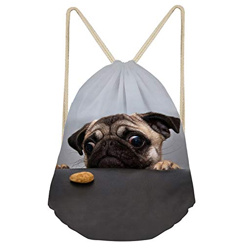 Upetstory Cute Pug Dog Drawstring Gym Bag for Kids Boys Girls Teens, Cinch Gift Backpack for Travelling, Hiking, School and Party