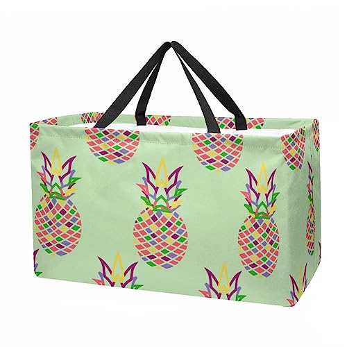 Pineapple Full Print Large Capacity Laundry Organizer Tote Bag - Reusable and Foldable Oxford Cloth Shopping Bags