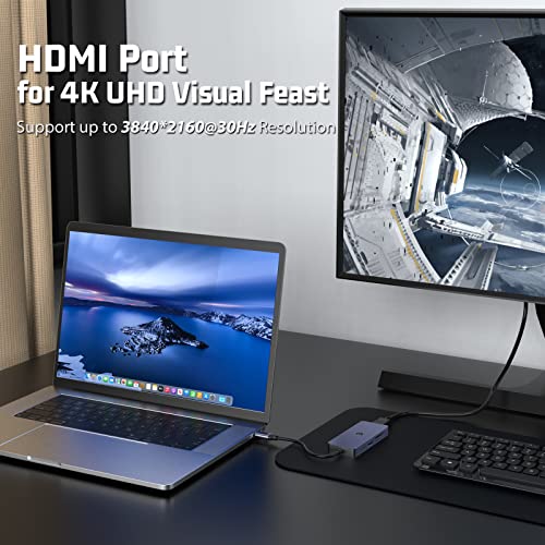 Qhou USB C Hub, 7 in 1 USB Type C Docking Station (USB3.0, HDMI, PD, SD/TF) Compatible with MacBook Pro, Samsung Galaxy S9/S8, Surface Book 2, Dell XPS 13/15, Pixelbook and More