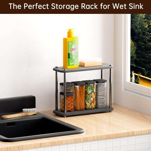 Suewidfay Kitchen Sink Caddy Tidy Organizer, Instant Quick Fast Drying Diatomaceous Earth Sink Absorbing Stone Sponge Holder, Toothbrush Holder, 2-Tier, Grey