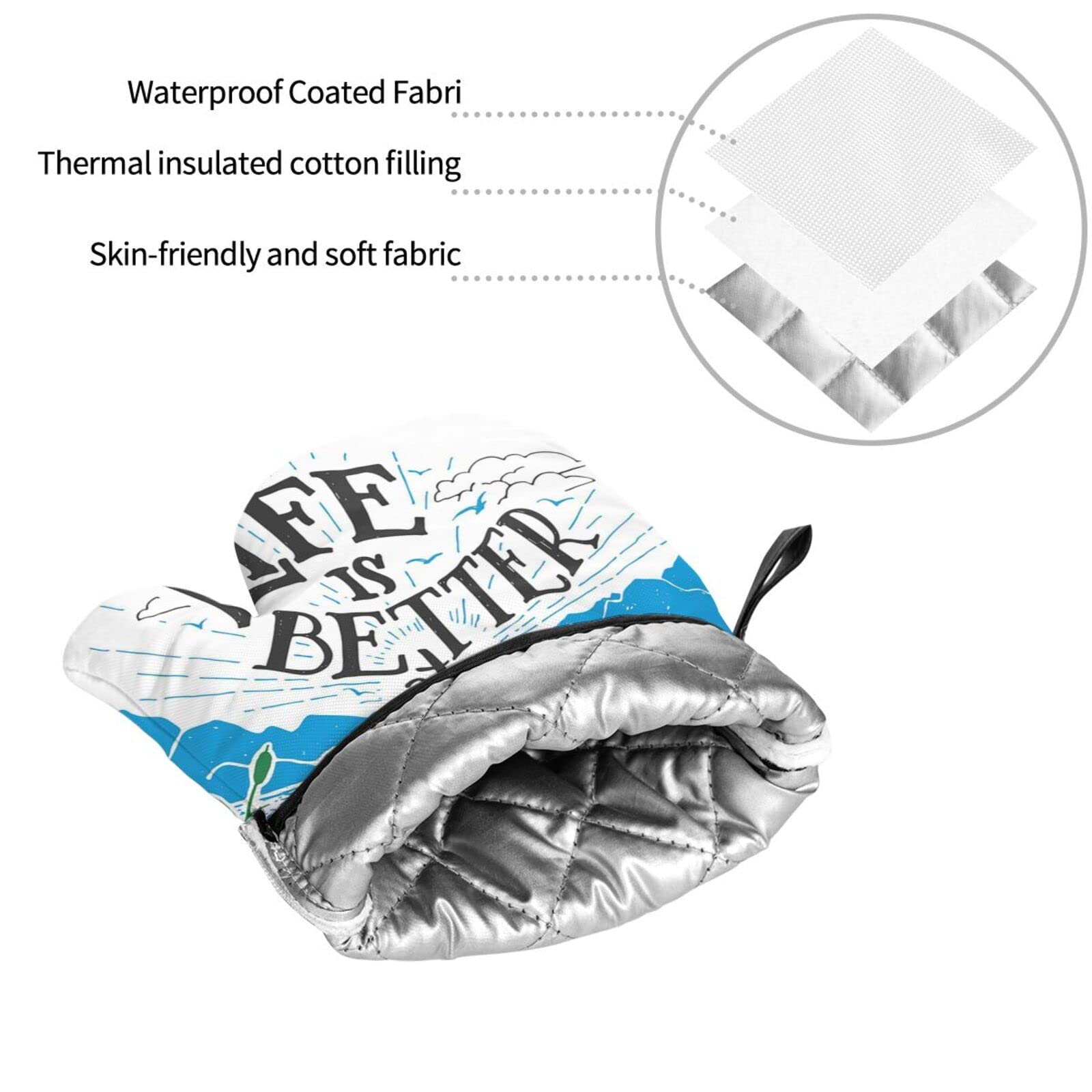 Life is Better at The Lake Pier Plants Mountains Oven Mitts and Pot Holders Sets of 4,Heat Resistant Kitchen Microwave Gloves and Pot Pads with Non-Slip Surface for Grilling Baking Cooking BBQ
