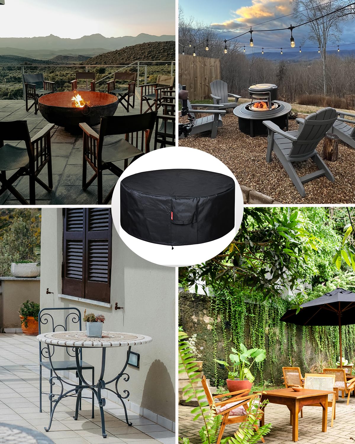 SheeChung Fire Pit Cover Round 60"Dx24"H,Waterproof Heavy Duty 600D Polyester Fire Pit Cover,Large Shelter for Outdoor Patio Fireplace Table Chair,Patio Furniture Covers
