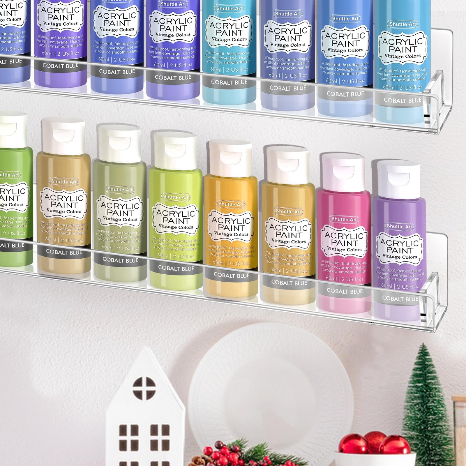 Vowcarol Clear Paint Organizer Wall-Mount, Miniature Paint Holder, Paint Rack Organizer, Craft Paint Organizer Rack