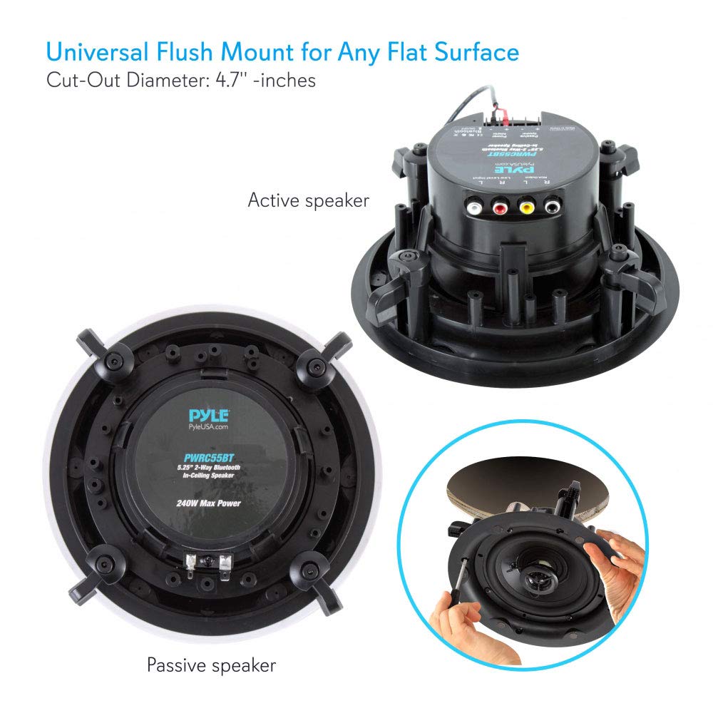 Pyle Ceiling and Wall Mount Speaker - Wireless Bluetooth 5.25” Dual 2-Way Audio Stereo Sound Subwoofer Kit with, 240 Watts, in-Wall & in-Ceiling Flush Mount for Home Surround System - Pyle PWRC55BT