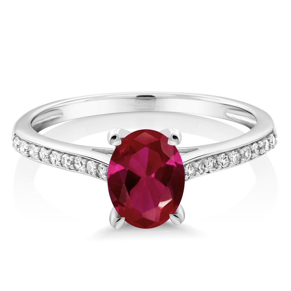 Gem Stone King 10K White Gold Gemstone Birthstone and White Diamond Engagement Ring | Oval 8X6MM | Wedding Anniversary Promise Ring For Women | Available In Size 5, 6, 7, 8, 9