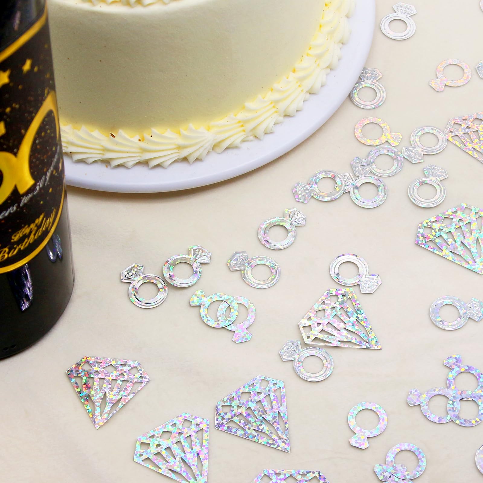 WenmthG 800 PCS Diamond Ring Confetti Bridal Shower Confetti Decorations 60 g / 2.11 oz Silver Bachelorette Party Table Ring Confetti Glitter for Engagement Bridal Shower Valentine Wedding Decoration