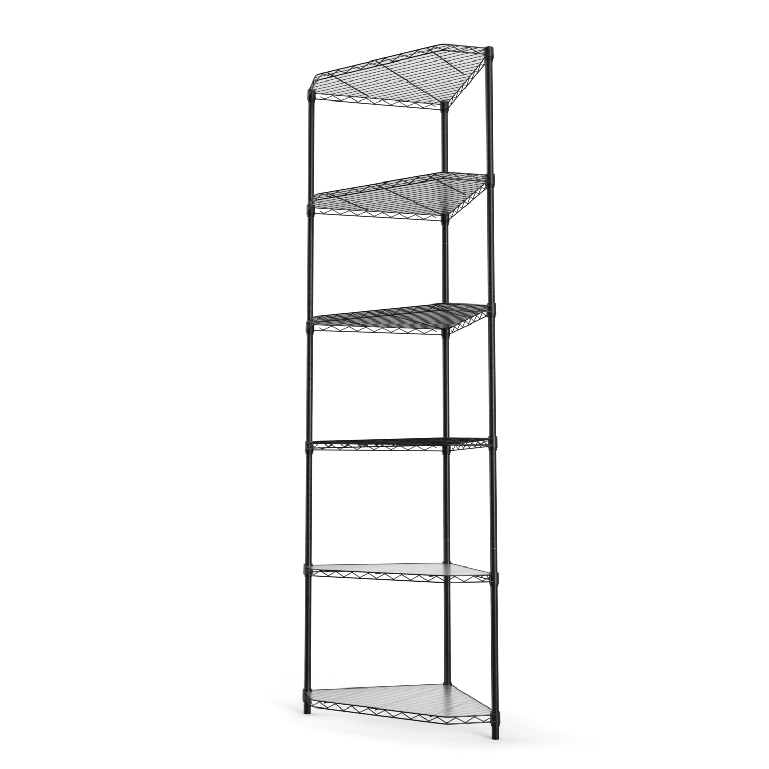 Wire Shelving Unit 6 Tier NSF Metal Corner Shelf , 600lbs Capacity Heavy Duty Adjustable Pentagonal Storage Rack with Shelf Liners for Kitchen Garage Office Room Corner, 72"H x 20"L x 20"D - Black