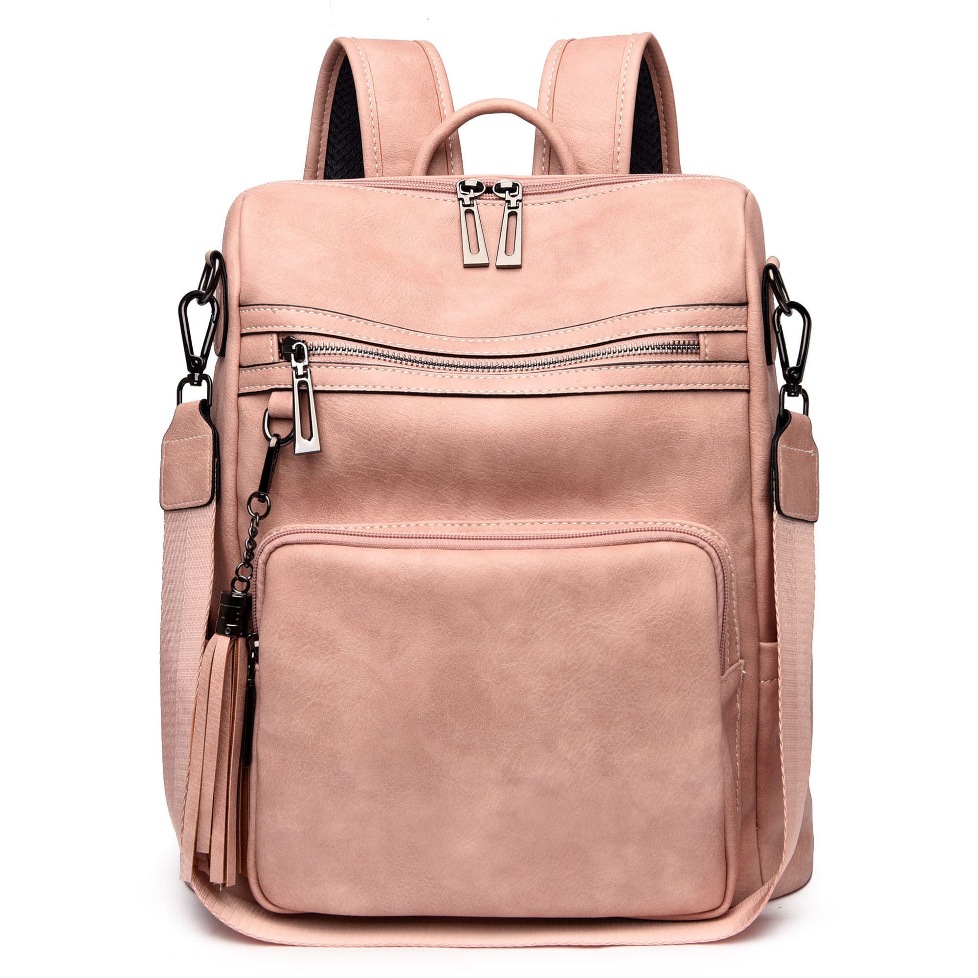 Mistour Backpack Purse for Women Leather Convertible Fashion Travel Womens Purse Backpack with Padded Shoulder Strap (Pink)