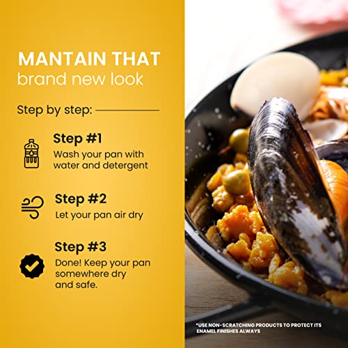 Machika Enamel Paella Pan | Paella Pan | Skillet for Paella and Rice Recipes | Perfect for Indoor & Outdoors | Easy Cleaning | Rust Proof Coating | 10 Servings | 17 inches |