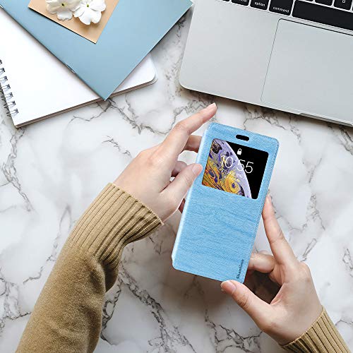 Shantime for Oppo A58X 5G Case, Wood Grain Leather Case with Card Holder and Window, Magnetic Flip Cover for Oppo A78 5G (6.56β) Sky Blue