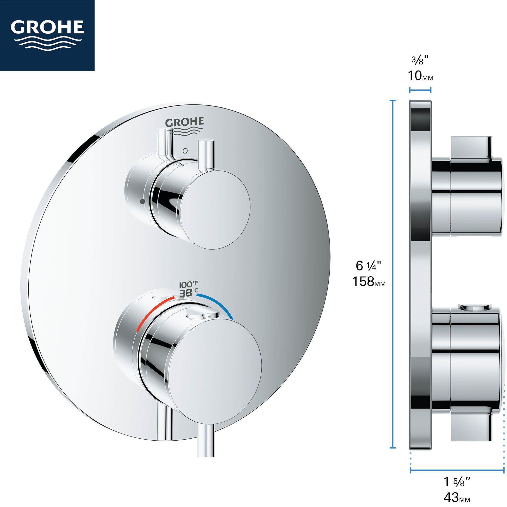 GROHE 24151003 Atrio Dual Function 2-Handle Thermostatic Trim, Starlight Chrome