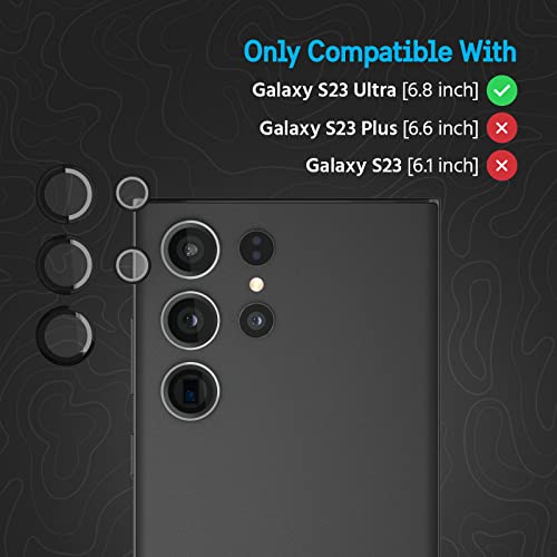 Pelican Samsung Galaxy S23 Ultra Camera Lens Protector w/ Metal Rings - 9H Tempered Glass - Durable Anti-Scratch Tech & Anti-Shatter - Ultra HD View with Night Shooting & Case Friendly, Easy Install