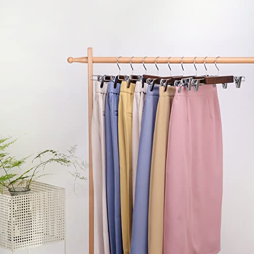 Nature Smile Solid Wooden Skirt Pants Hangers 20 Pack,Premium Wood Bottom Shorts Hangers for Slacks Trousers with Larger Adjustable Anti-Rust Clips (Retro)