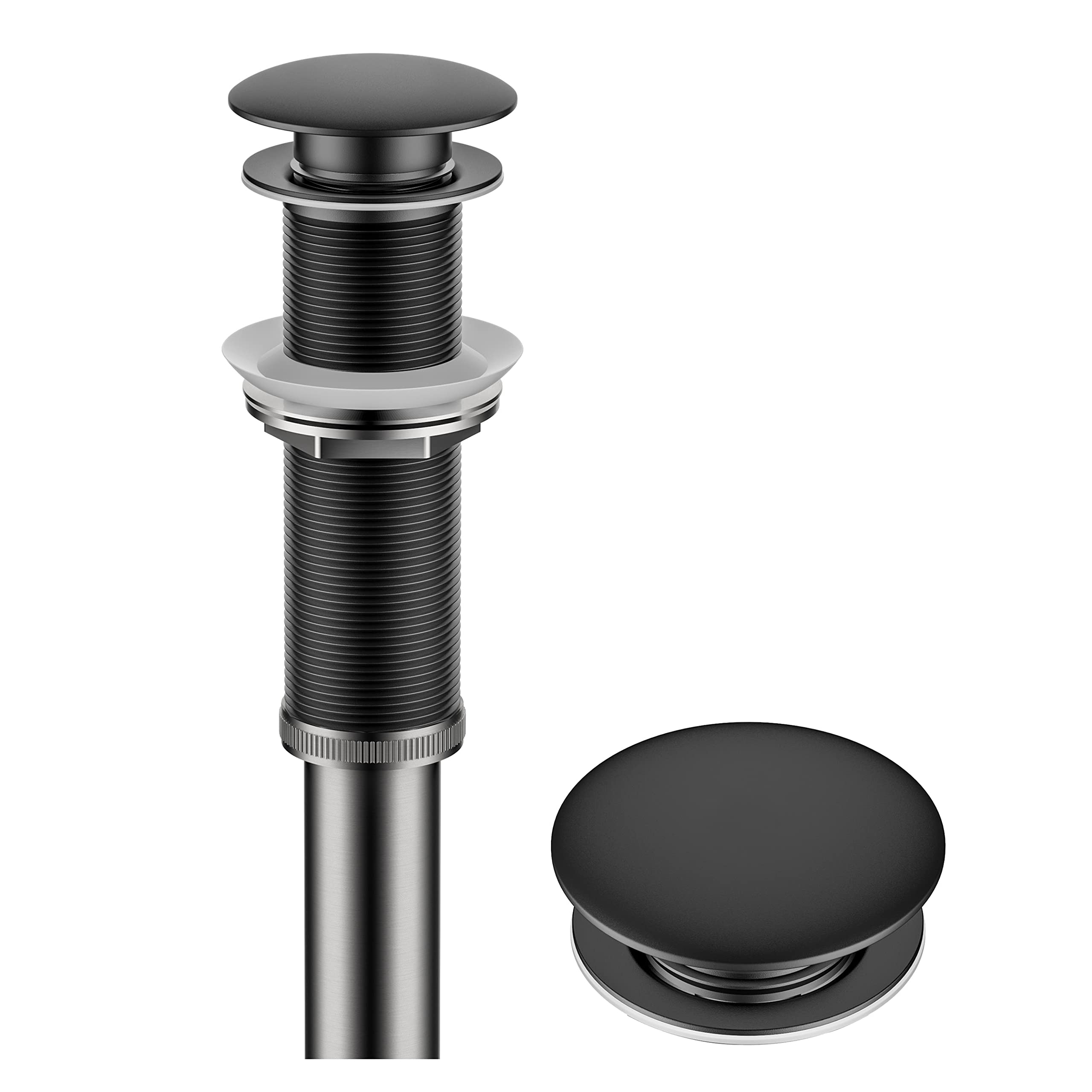 Kraus PU-L10MB Bathroom Pop-Up Drain Assembly for Vessel Sinks Without Overflow, with Extended Thread for Thicker Countertops, 10 3/4 Inch, Matte Black