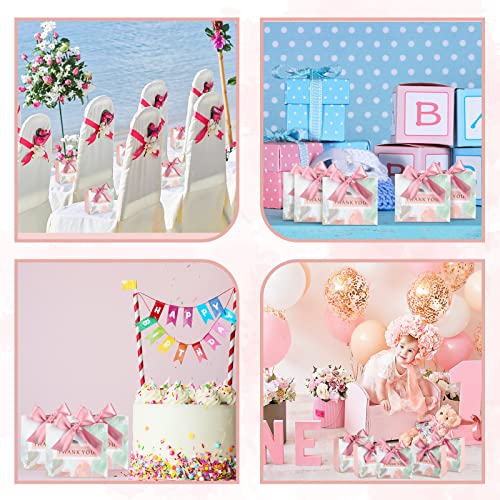 Pink Thank You Bags with Pink Bow Ribbon, Small Candy Goodie Gift Bags Treat Boxes for Wedding Bridal Baby Shower Business Party Supplies, 4.53 x 1.77 x 3.94 Inches (24 Pcs)