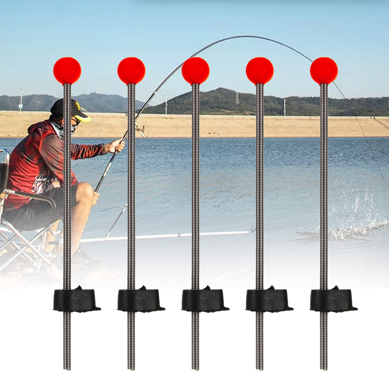 Hislaves Ice Fishing Tool,5Pcs Portable Red Ball Spring for Outdoor Winter Ice Fishing Rod Tools Equipment