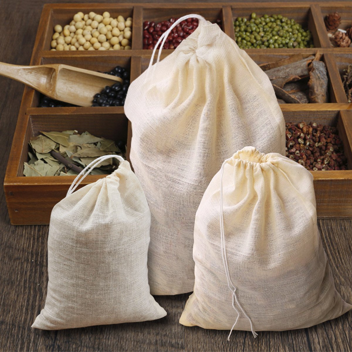 kingleder 12Pack Reusable Drawstring Cotton Soup Bags, Straining Herbs Cheesecloth Bags, Coffee Tea Brew Bags, Soup Gravy Broth Stew Bags, Bone Broth Brew Bags(4''x6'')