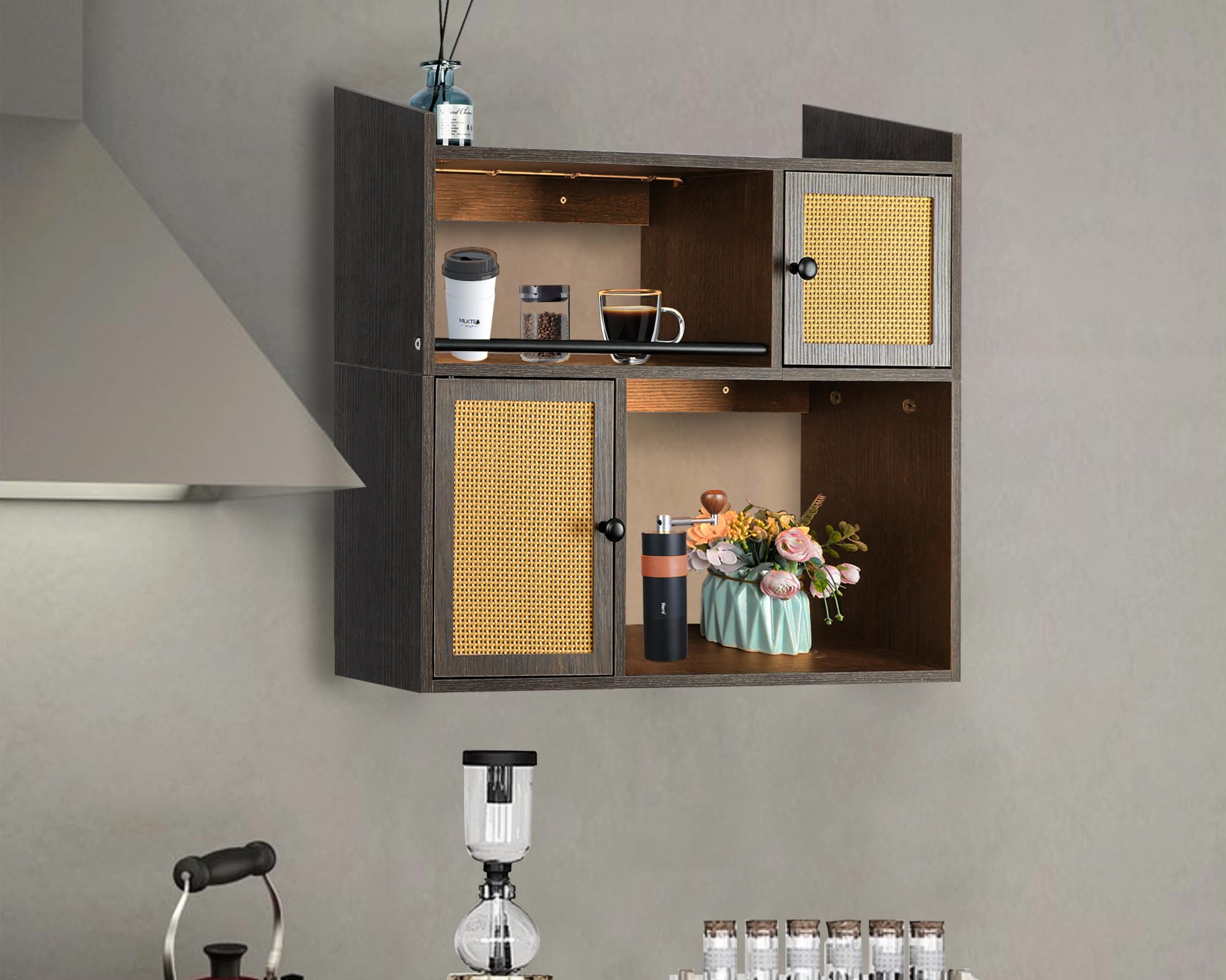 VIWODS Wall Cabinet with Light, Floating Display Cabinet for Bedroom Living Room Decor, Medicine Cabinet for Bathroom Over Toilet Storage, Rustic Brown