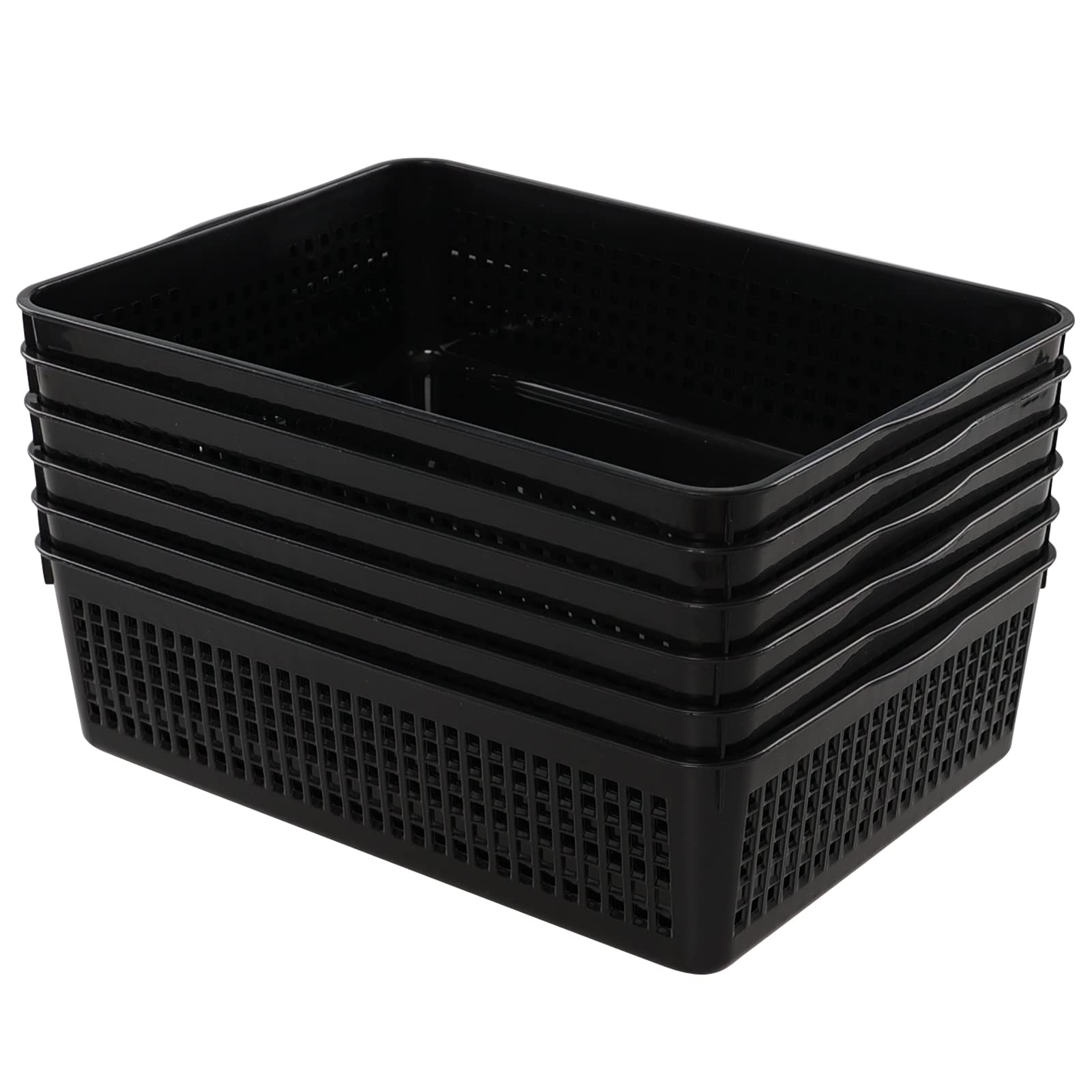 Leendines A4 Size Plastic Storage Trays, Shallow Storage Baskets Set of 6