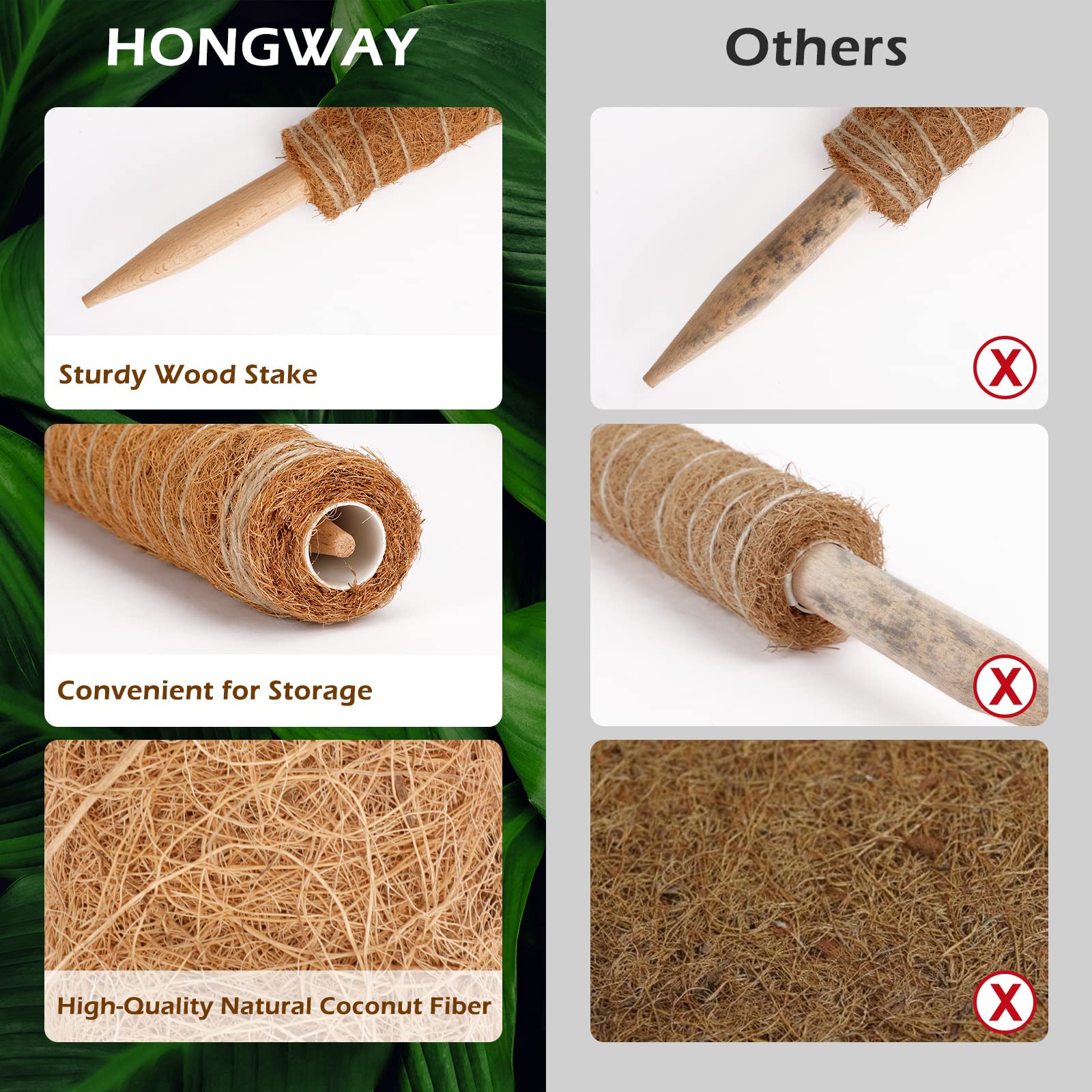 HongWay 77 Inch Moss Pole for Plant Monstera, 6 Pack 17 Inch Moss Plant Support, Monstera Support, Plant Climbing Pole, Moss Plant Stake