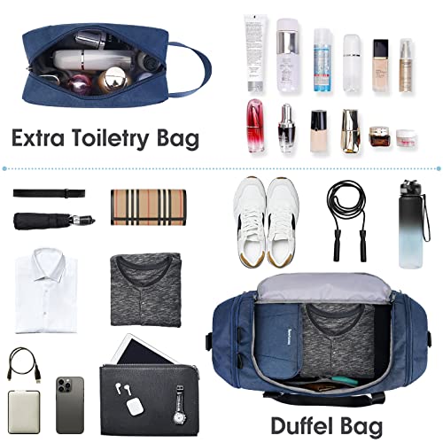 Travel Duffel Bag, Weekender Overnight Backpack with Shoe Compartment and Wet Pocket Sport Gym Bag for Men and Women, Navy