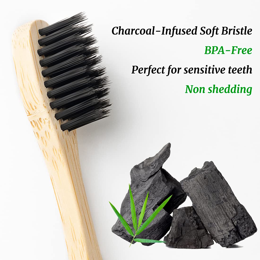 NUDUKO Biodegradable Bamboo Toothbrushes, Wooden Toothbrush 10 Pack, Multicolor BPA Free Soft Bristles Tooth Brush, Eco-Friendly Natural Green and Compostable Tooth Brushes