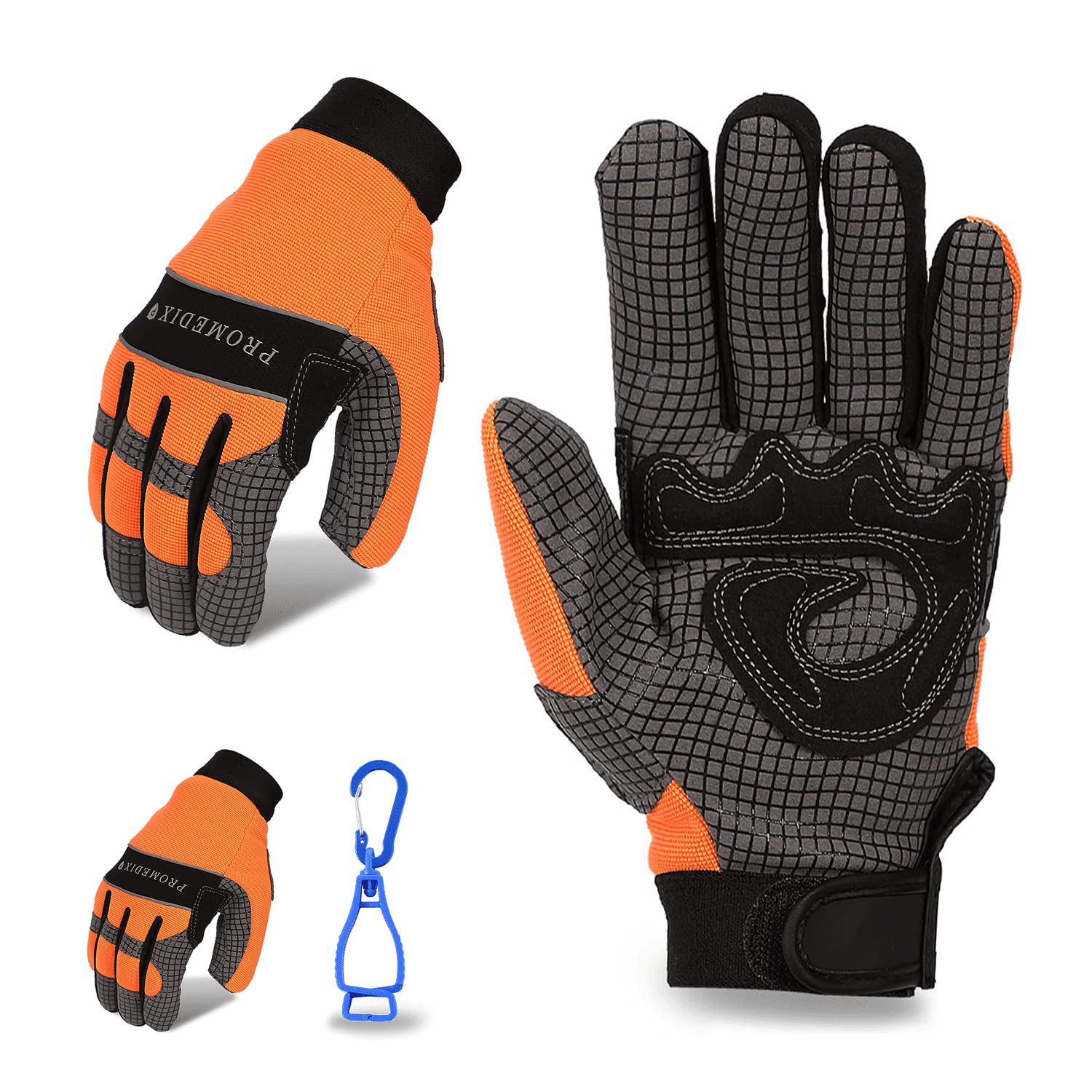PROMEDIX P 2-Pairs Safety Work Gloves,Mechanics Gloves,Working Gloves for Man with Glove Clip,One size fits most.