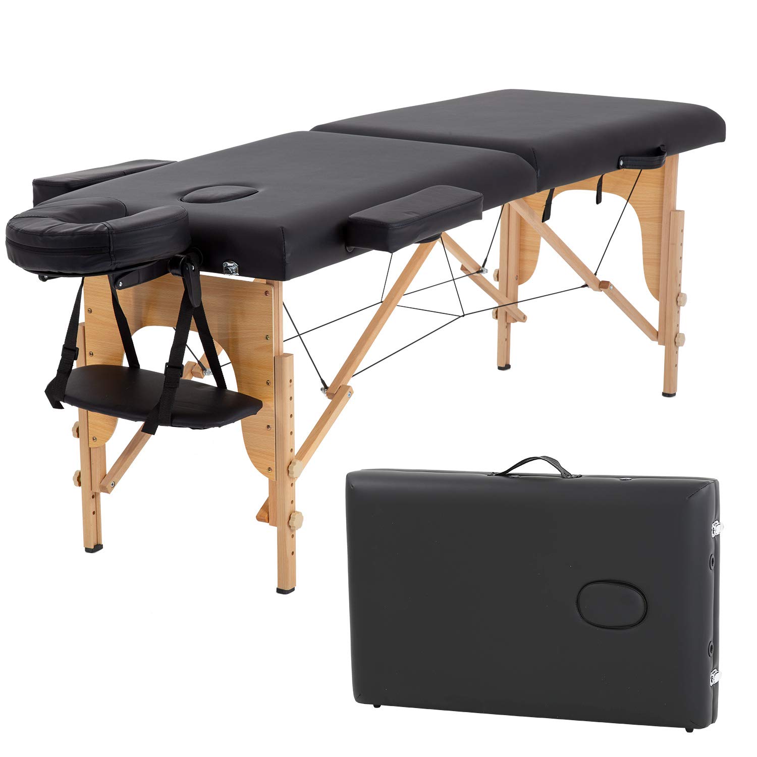 Portable 2 Folding Massage Table W/Face Cradle Bed Heigh Adjustable Salon Bed,Black