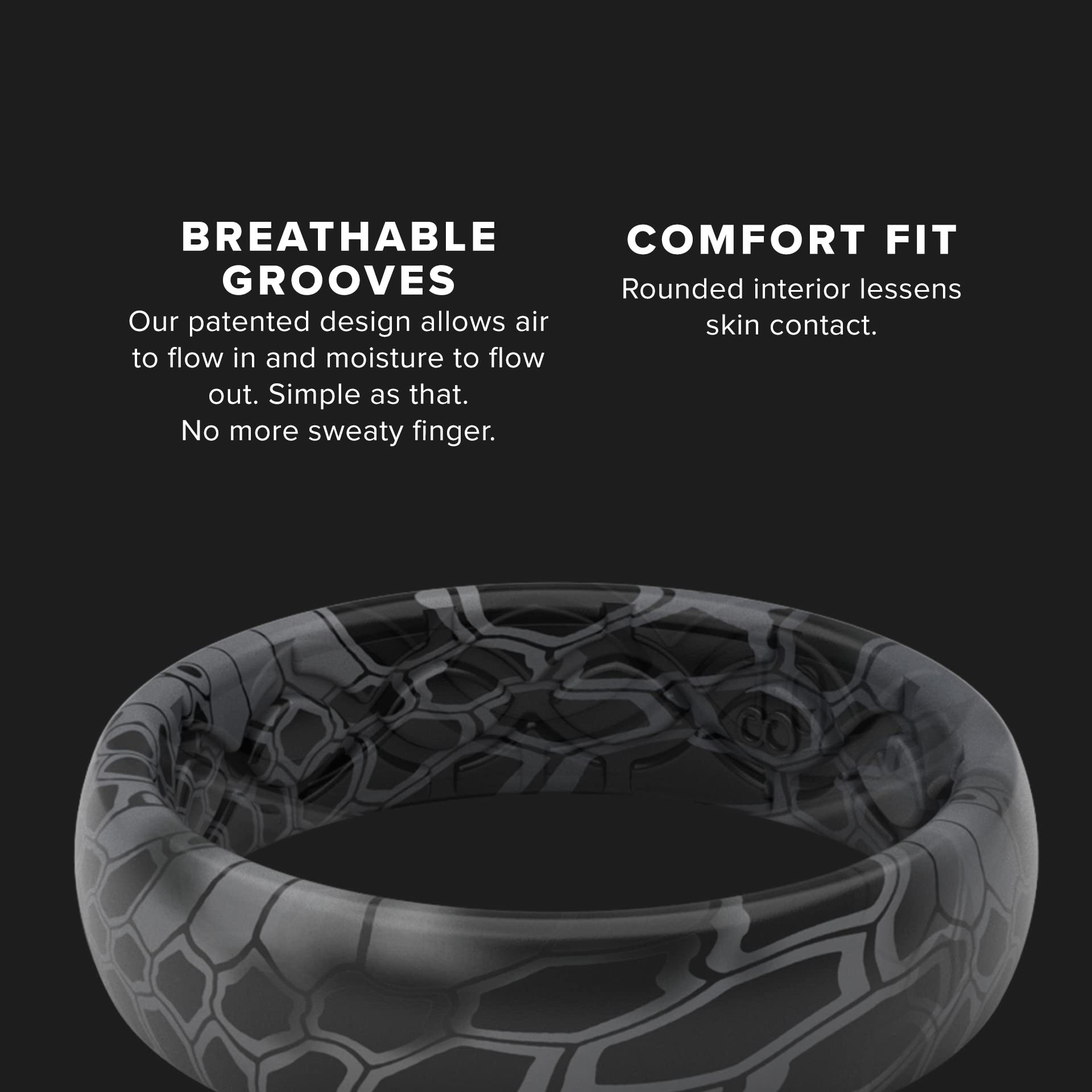 Groove Life Kryptek Thin Typhon Silicone Ring - Breathable Rubber Wedding Rings for Women, Lifetime Coverage, Unique Design, Comfort Fit Ring - Size 10