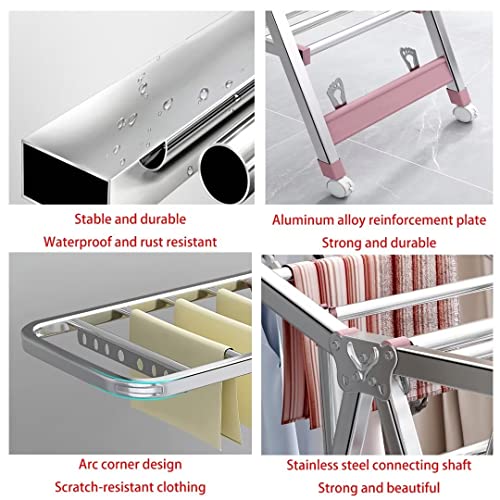 Shenairx Clothes Drying Rack Folding Indoor,Foldable 3-Level Laundry Drying Rack,Free-Standing Drying Rack,with Height-Adjustable Wings,Sock Clips,for Clothes,Sheets,Shoes(180cm)