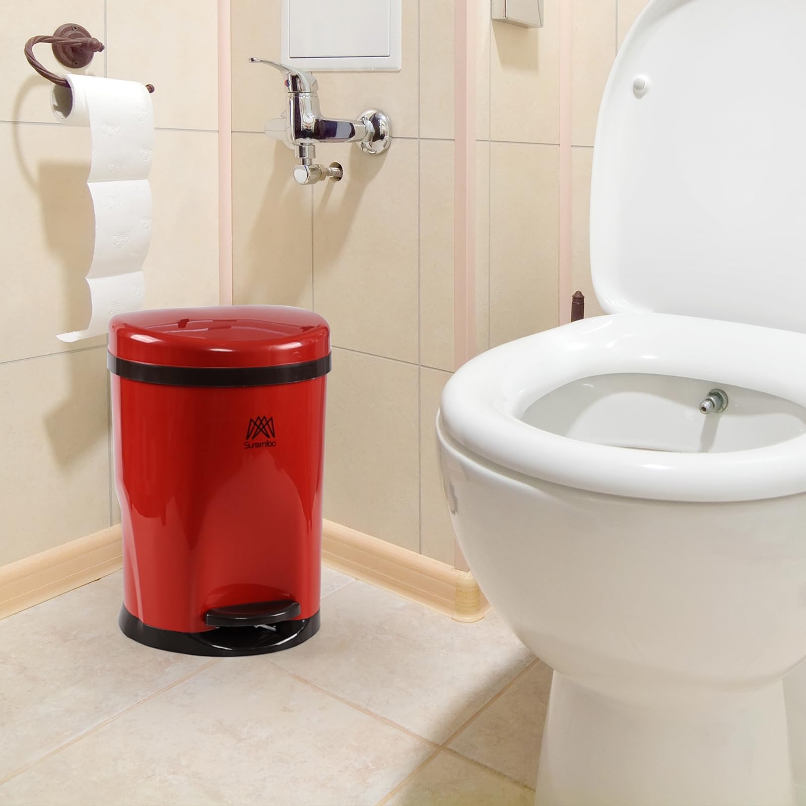 Readsky 2.6 Gallon Plastic Step-On Trash Can, Round Trash Can with Inner Bucket, Red