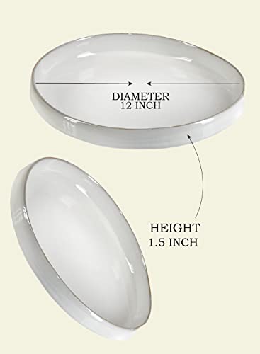 Serene Spaces Living Large Round White Ceramic Platter, Food-Safe, Appetizer, Dessert, Fruit Decorations, Serving Platter, Storage Platter for Candles, Cosmetic, Jewelry, 12" Diameter & 1.5" Tall
